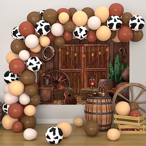 Vansolinne Western Party Decorations Wild West Balloon Arch Kit Horse Barn Fabric Cowboy Banner for My First Rodeo Birthday Photography Background Western Theme Baby Shower Supplies