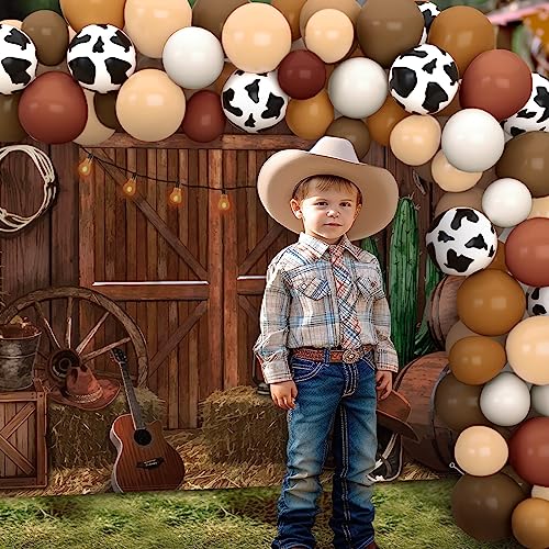 Vansolinne Western Party Decorations Wild West Balloon Arch Kit Horse Barn Fabric Cowboy Banner for My First Rodeo Birthday Photography Background Western Theme Baby Shower Supplies