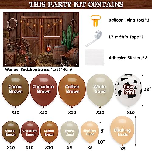 Vansolinne Western Party Decorations Wild West Balloon Arch Kit Horse Barn Fabric Cowboy Banner for My First Rodeo Birthday Photography Background Western Theme Baby Shower Supplies