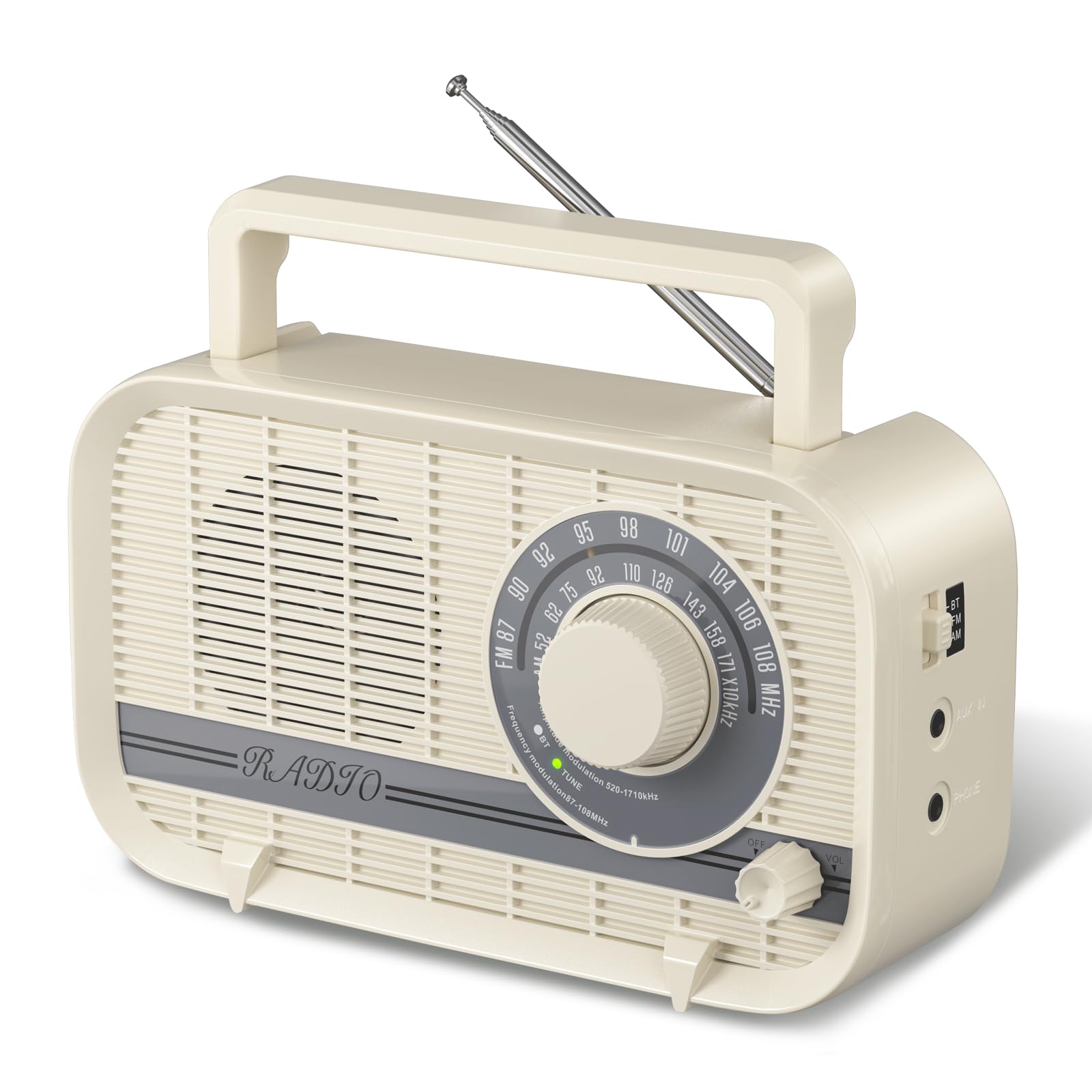 Audiocrazy Radio with Bluetooth, Radio Portable AM FM, Plug in Wall and Play, or AA Battery Operated Radios, Best Reception Vintage Retro Radio Built in Clear Speaker Headphone/AUX in Jack Yellow