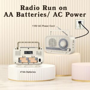 Audiocrazy Radio with Bluetooth, Radio Portable AM FM, Plug in Wall and Play, or AA Battery Operated Radios, Best Reception Vintage Retro Radio Built in Clear Speaker Headphone/AUX in Jack Yellow