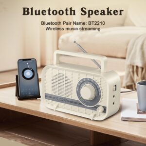 Audiocrazy Radio with Bluetooth, Radio Portable AM FM, Plug in Wall and Play, or AA Battery Operated Radios, Best Reception Vintage Retro Radio Built in Clear Speaker Headphone/AUX in Jack Yellow