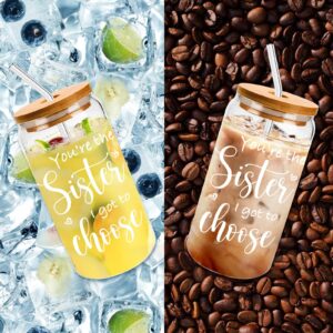 Ymuklns You're the Sister I Got to Choose 16 oz Coffee Juice Glass with Lids and Straw for Women, Best Friend, Sister, BFF, Bestie, Soul Sister Birthday Friendship Gifts