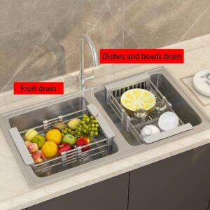 NiuYichee Expandable Dish Drying Rack in Sink, Stainless Steel Dish Drainer Rack Organizer, Dish Drainer Basket Shelf on Counter, with 16" Silicone Drainage Mat