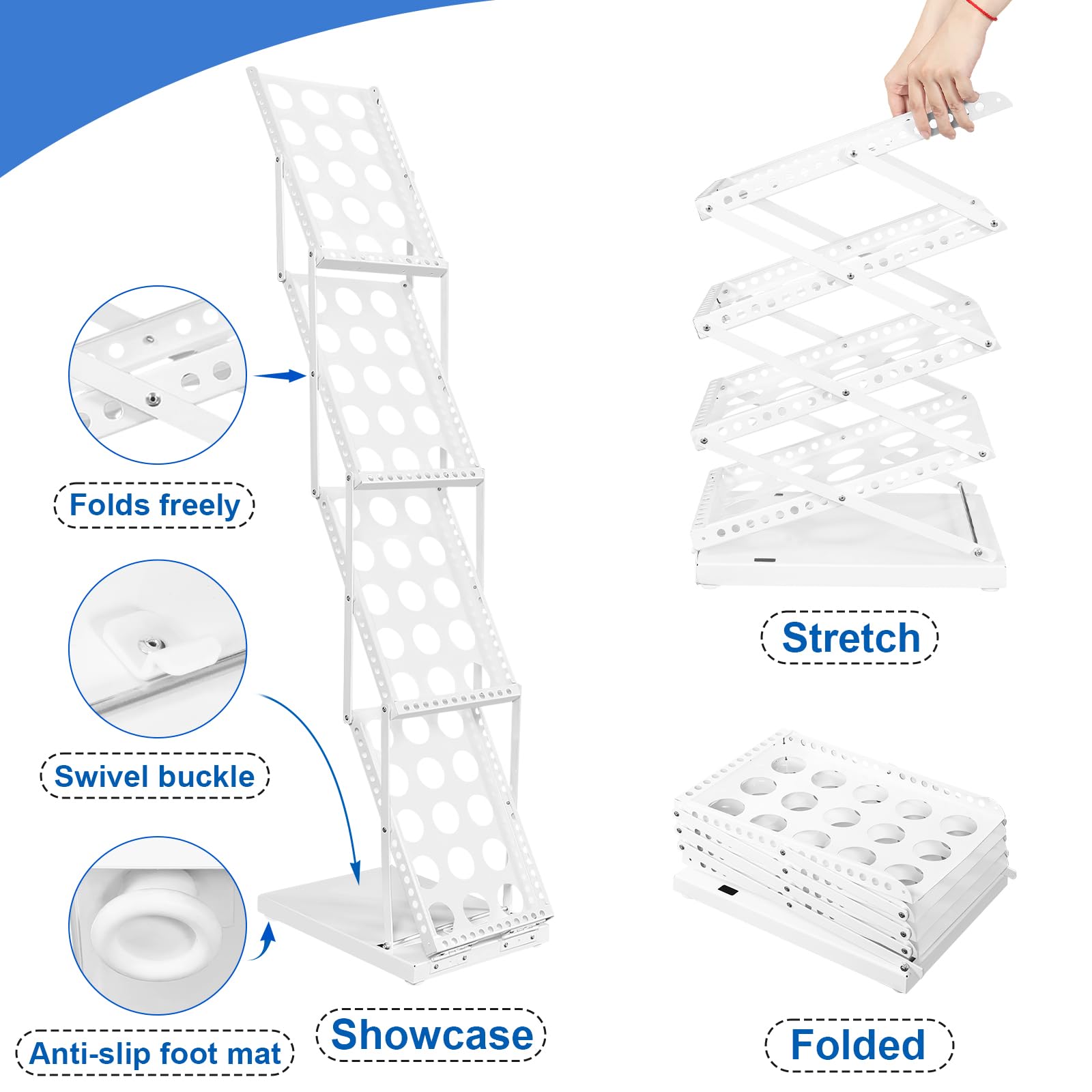 XIDIHF Brochure Magazine Catalog Literature Display Rack Stand,Foldable Magazine Stand 4 Pockets with Carrying Bag for Office Trade Show Exhibitions (White)