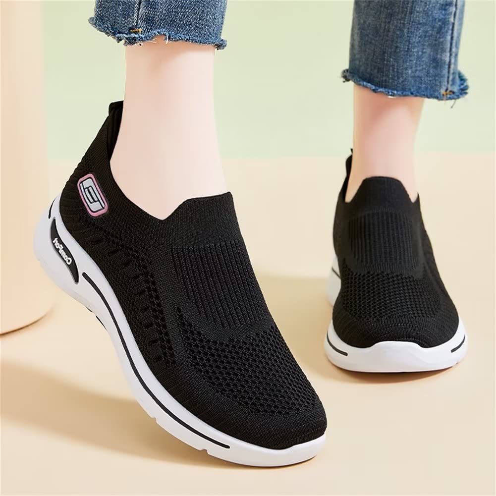 Mikrydco Slip on Shoes Women Comfortable Lightweight Non Slip Walking Sneakers with Removable Insole Breathable Knit Mesh Upper Casual Travel Work Jogging Tennis Shoe