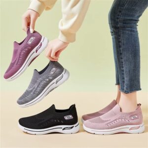 Mikrydco Slip on Shoes Women Comfortable Lightweight Non Slip Walking Sneakers with Removable Insole Breathable Knit Mesh Upper Casual Travel Work Jogging Tennis Shoe