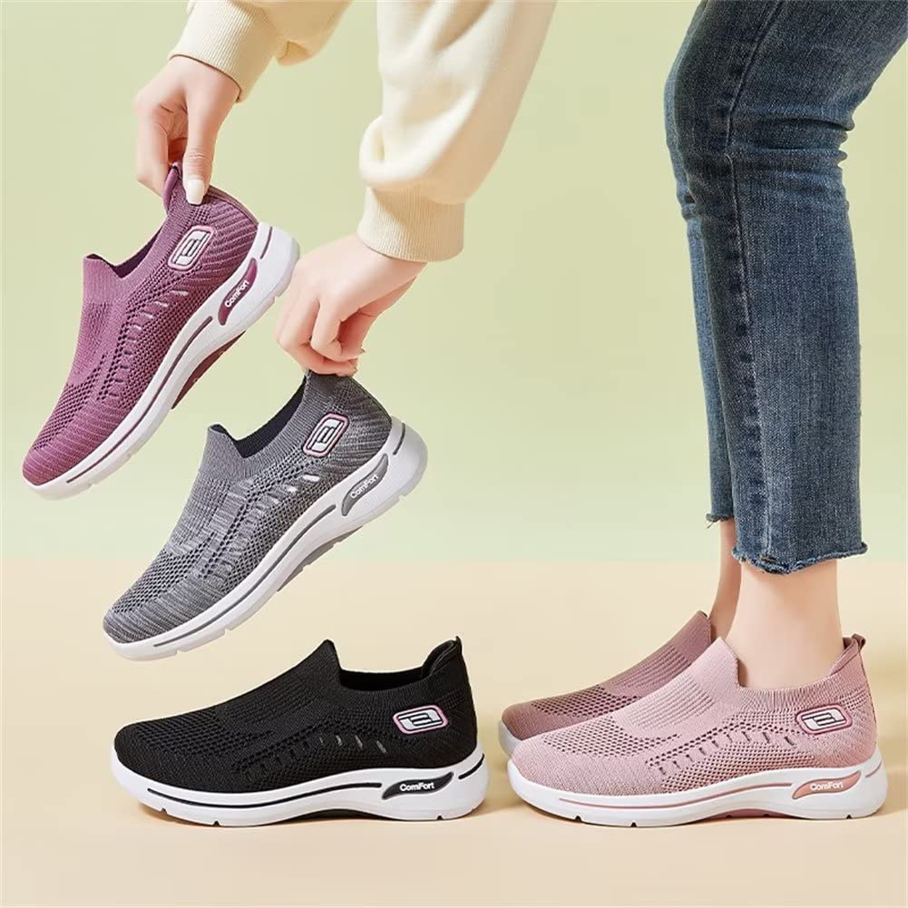 Mikrydco Slip on Shoes Women Comfortable Lightweight Non Slip Walking Sneakers with Removable Insole Breathable Knit Mesh Upper Casual Travel Work Jogging Tennis Shoe