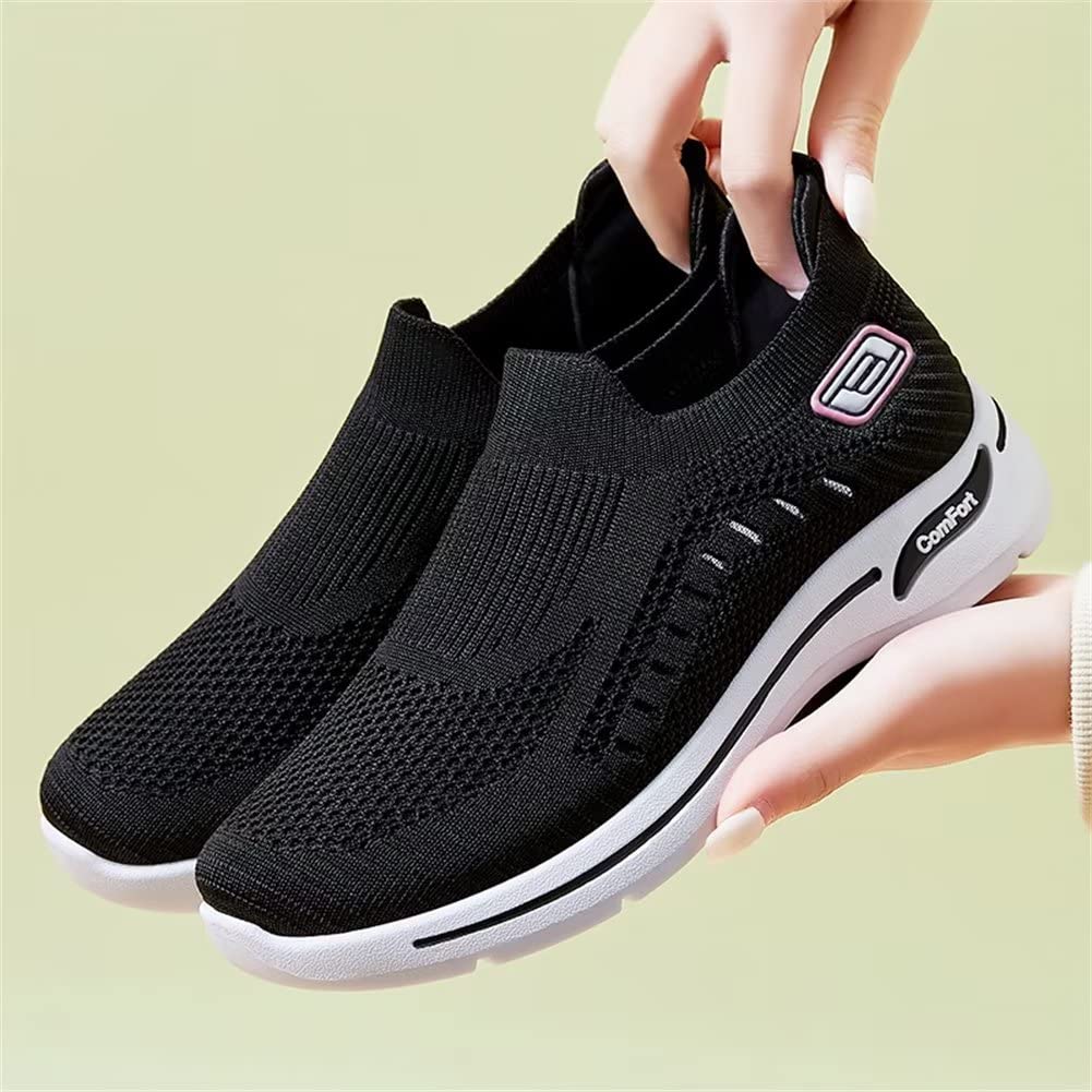 Mikrydco Slip on Shoes Women Comfortable Lightweight Non Slip Walking Sneakers with Removable Insole Breathable Knit Mesh Upper Casual Travel Work Jogging Tennis Shoe