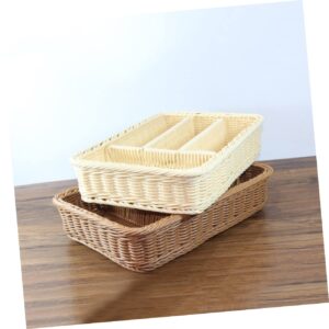 Rattan Cutlery Basket Wicker Cutlery Tray Flatware Organizer Woven Cutlery Tray Rattan Silverware Storage Drawers Spoon Storage Fork Organizer Kitchen Storage Tray Tableware