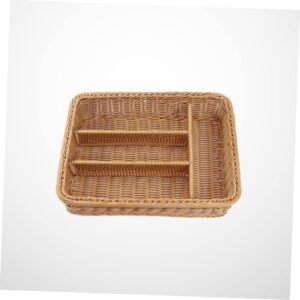 Rattan Cutlery Basket Wicker Cutlery Tray Flatware Organizer Woven Cutlery Tray Rattan Silverware Storage Drawers Spoon Storage Fork Organizer Kitchen Storage Tray Tableware