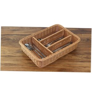 Rattan Cutlery Basket Wicker Cutlery Tray Flatware Organizer Woven Cutlery Tray Rattan Silverware Storage Drawers Spoon Storage Fork Organizer Kitchen Storage Tray Tableware