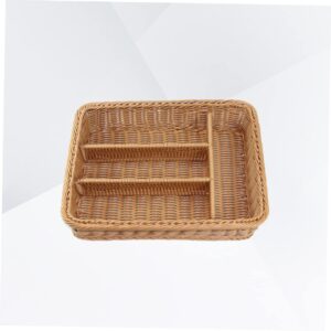 Rattan Cutlery Basket Wicker Cutlery Tray Flatware Organizer Woven Cutlery Tray Rattan Silverware Storage Drawers Spoon Storage Fork Organizer Kitchen Storage Tray Tableware