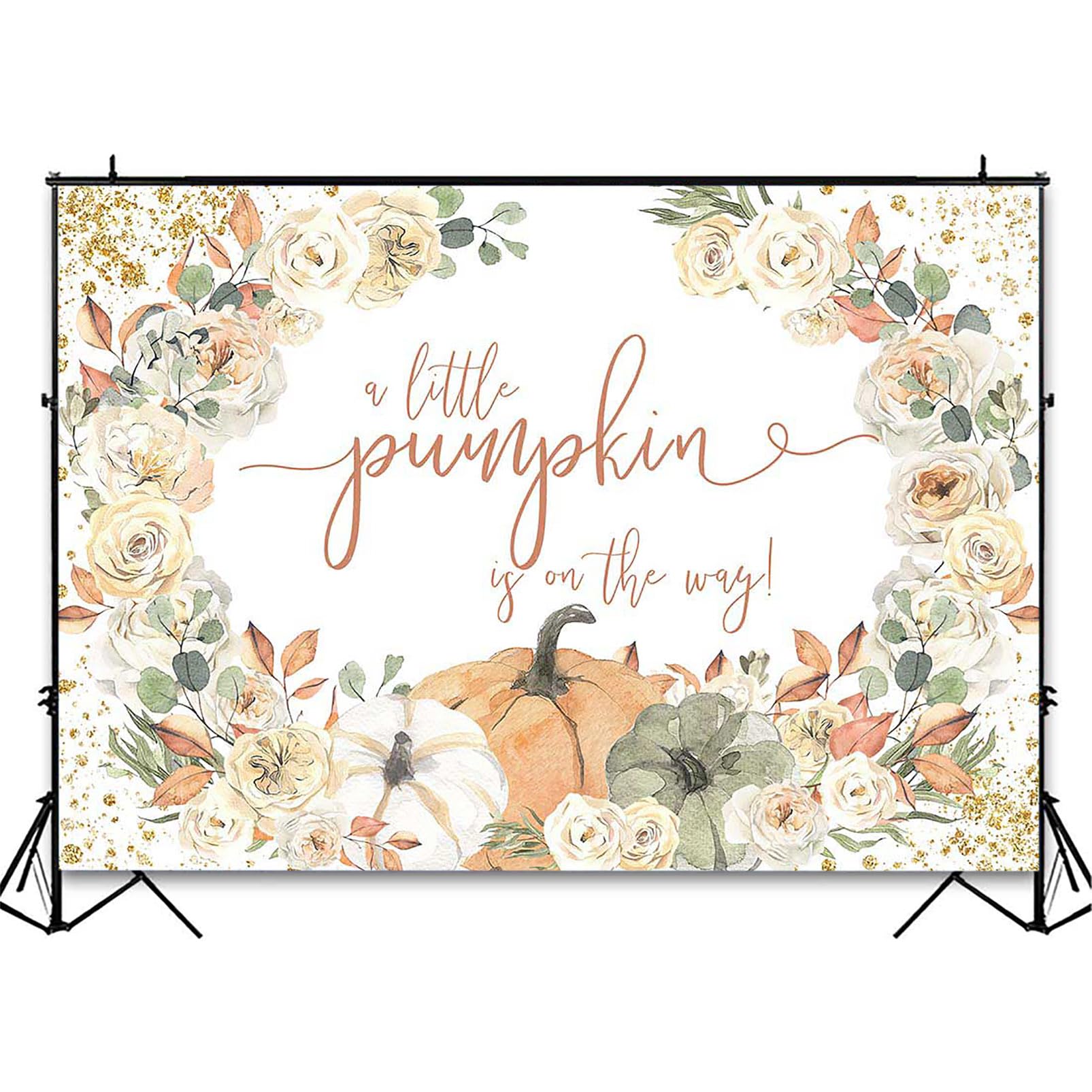 Avezano Pumpkin Baby Shower Backdrop A Little Pumpkin is On The Way Baby Shower Party Decorations Fall Pumpkin Floral Baby Shower Photography Background Banner (7x5ft)