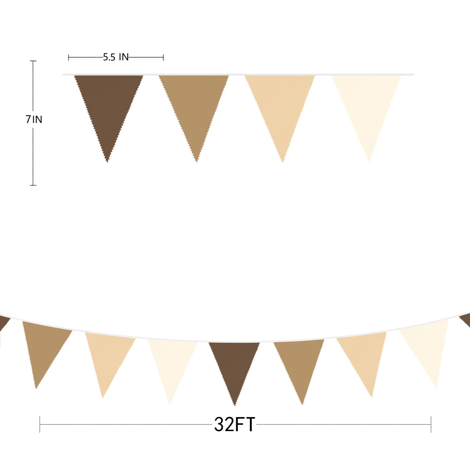 32Ft Brown Party Decorations Brown Pennant Banner Fabric Triangle Flag Bunting Garland Streamers for Woodland Teddy Bear Baby Shower Jungle Safari Birthday Home Outdoor Garden Decor