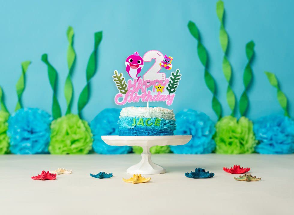 SELPONT Topper 2nd Birthday Girl, Shark Cake Topper 2,