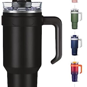 TIDEPEAK 40 oz Tumbler with Handle, Insulated Tumbler with Lid and Straw, Large Metal Sports Water Bottle, Stainless Steel Thermal Travel Coffee Mug Cup, Black