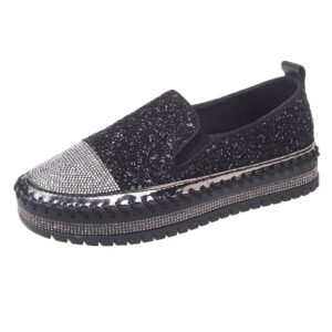 sugureta women's fashion rhinestone slip on sneakers casual comfort platform walking shoes cute bowknot glitter bling loafers a-black 41