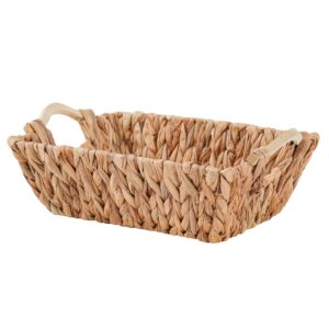 longero handcrafted water hyacinth basket with wooden handles, wicker shelf basket for storage and organizing, rectangular, 1 pack, large size