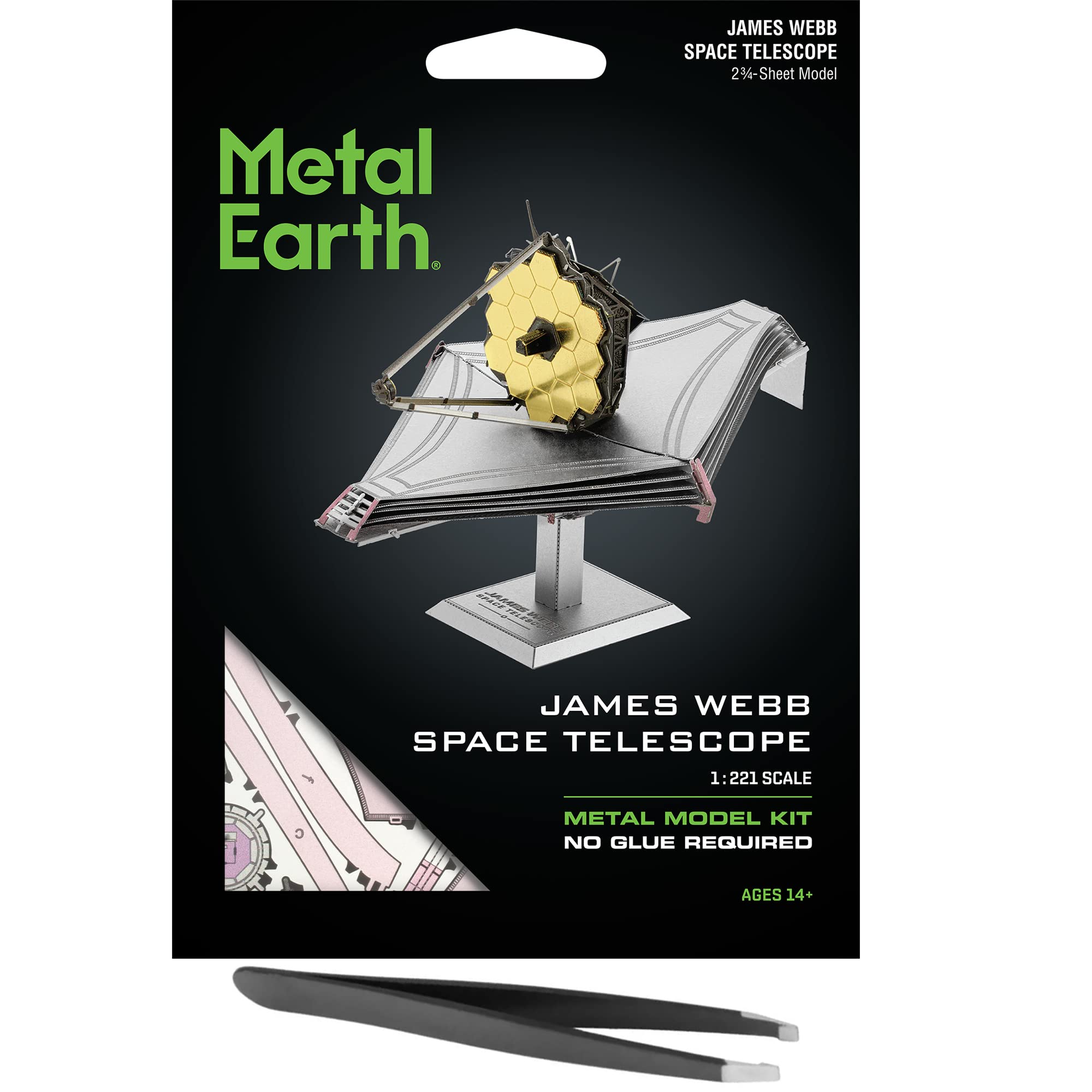 Fascinations Metal Earth James Webb Space Telescope 3D Metal Model Kit Bundle with Tweezers