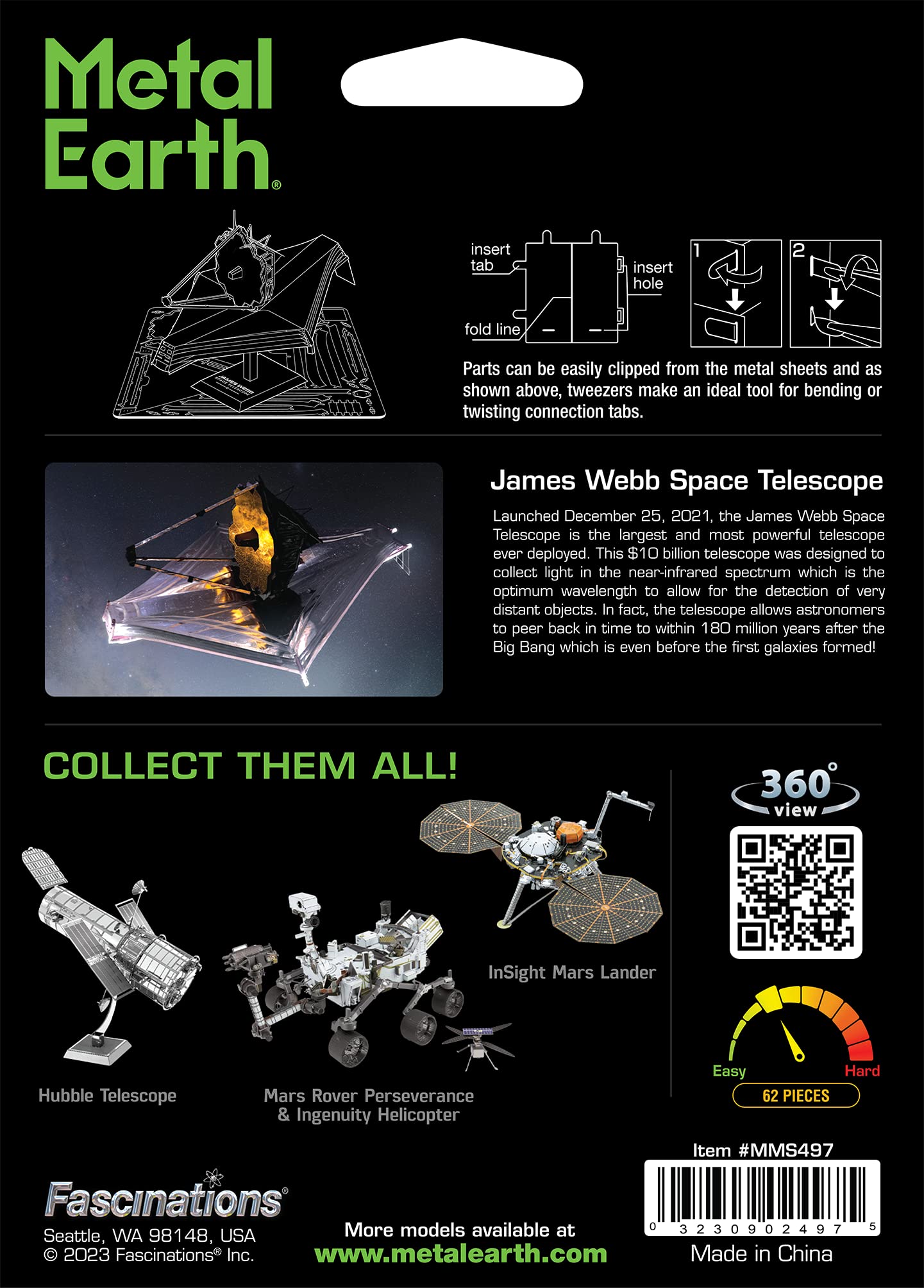 Fascinations Metal Earth James Webb Space Telescope 3D Metal Model Kit Bundle with Tweezers