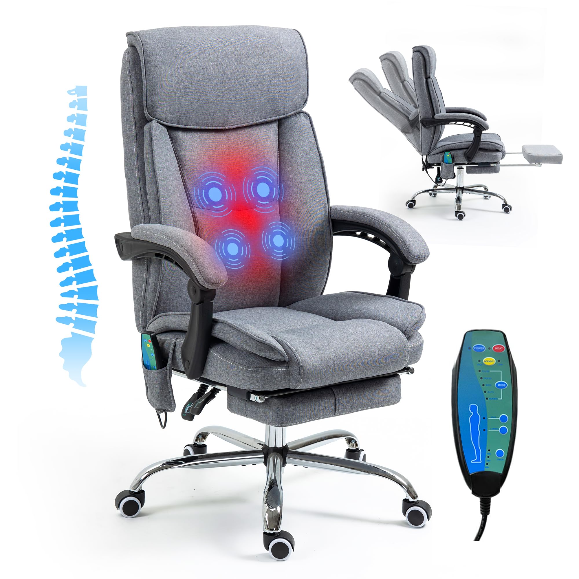 Khservise Reclining Massage Office Chair with Footrest, High Back Ergonomic Office Chair with Heating Function for Home Executive Study