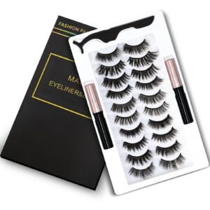 magnetic eyelashes kit, 10 pairs reusable magnetic lashes natural look, lightweight false eyelashes with tweezers & 2 tubes of magnetic eyeliners, no glue needed, easy to wear