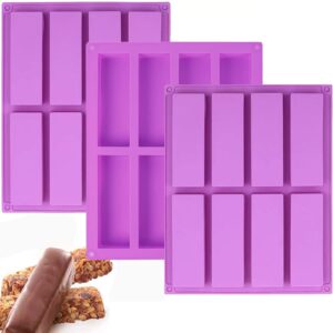 afinsea 3 pcs granola bar mold silicone mold,rectangle cereal energy bar mold butter mold for ganache, chocolate bar, truffles, cheesecake, pudding(8-cavity)