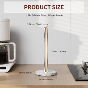 Paper Towel Holder Countertop, Brushed Nickel Waterproof Stainless Steel Paper Towel Stand with Stone Weighted Base, One Handed Tear Paper Towel Roll Holder for Kitchen & Bathroom (Silver)