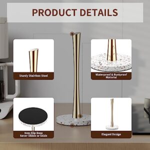 Paper Towel Holder Countertop, Brushed Nickel Waterproof Stainless Steel Paper Towel Stand with Stone Weighted Base, One Handed Tear Paper Towel Roll Holder for Kitchen & Bathroom (Silver)