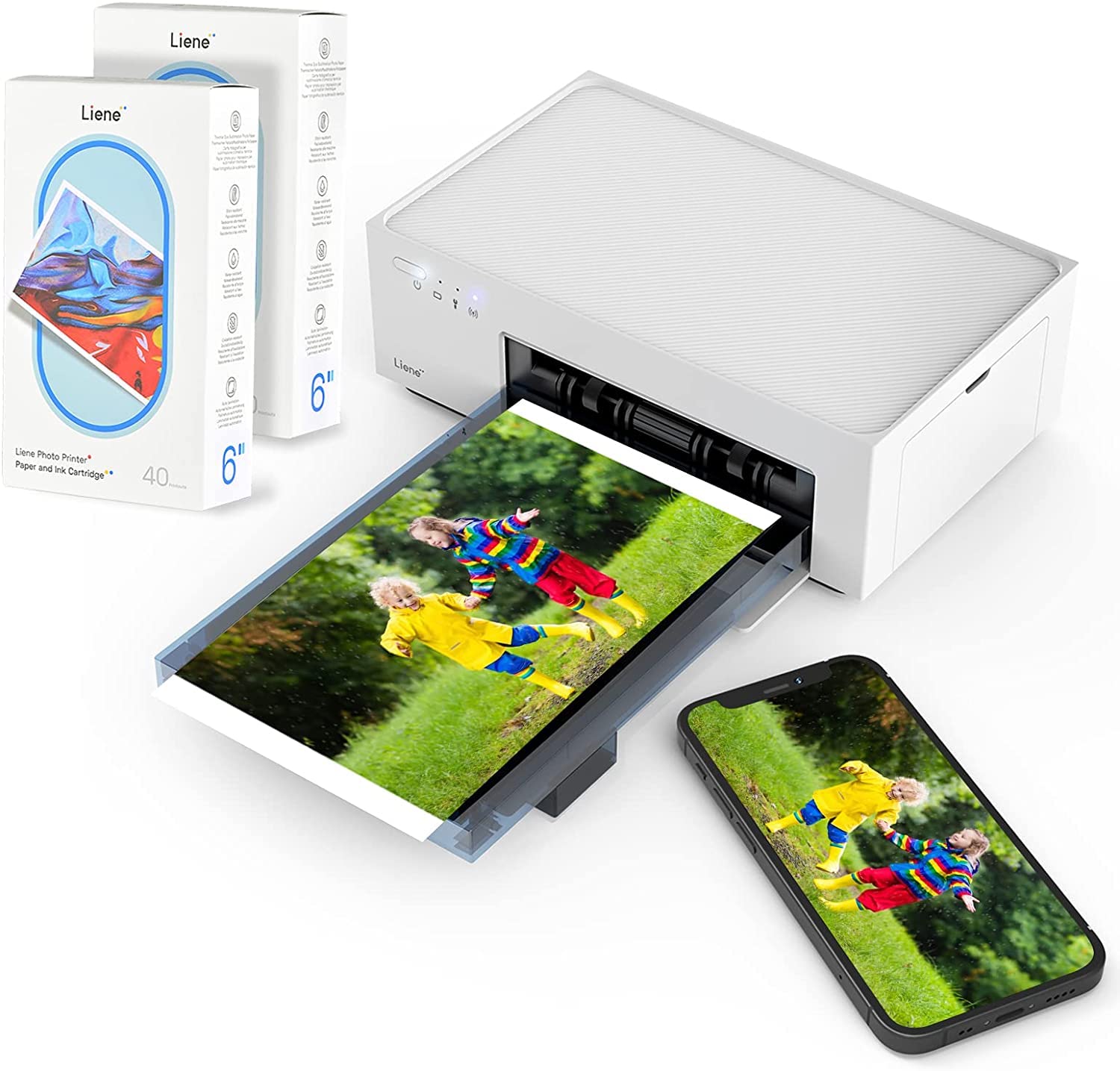 Liene 4x6'' Rechargeable Photo Printer Bundle (100 pcs +3 Ink Cartridges), Wireless Photo Printer for iPhone, Smartphone, Android, Computer, Dye Sublimation Printer, Photo Printer for Travel, Home Use