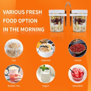 Woisut Overnight Oats Containers with Lids and Spoons, 2 Pack Large Capacity Overnight Oats Jars with Measurement Marks, 16 oz Glass Storage Container Airtight Jars for Cereal Milk Fruit Salad, White