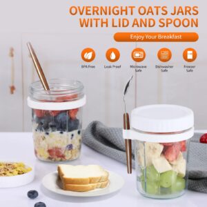 Woisut Overnight Oats Containers with Lids and Spoons, 2 Pack Large Capacity Overnight Oats Jars with Measurement Marks, 16 oz Glass Storage Container Airtight Jars for Cereal Milk Fruit Salad, White