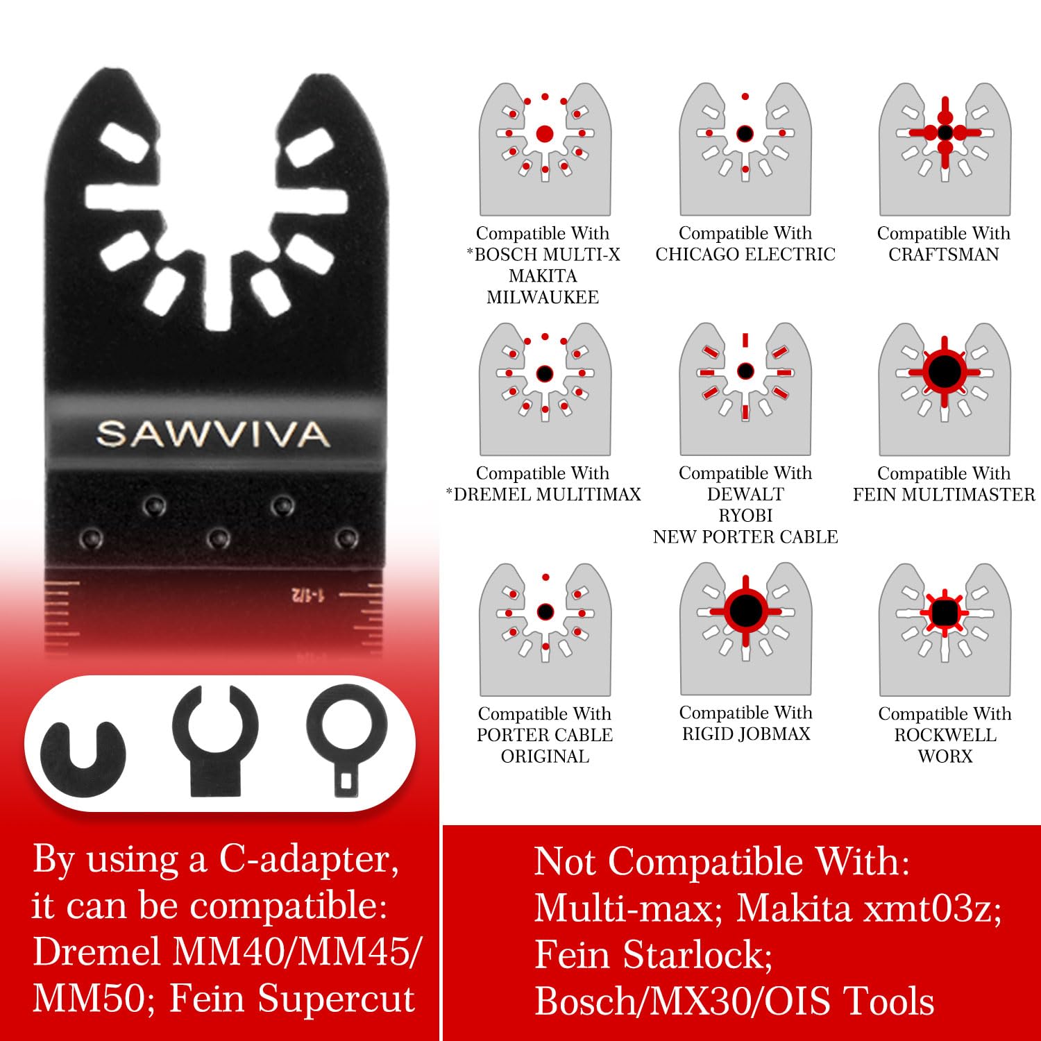 SAWVIVA 100 Pack Oscillating Saw Blades, Oscillating Tool Blades with Sandpaper, Durable Multitool Blades Kits for Cutting Wood, Metal, and Plastic with Quick Release