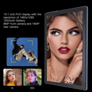 ciciglow 10.1in Tablet, 1960x1080 FHD 4G Calling Tablet, Octa Core CPU, 8GB RAM 256GB ROM, 8MP+16MP Camera, 7000mAh, Support 4G LTE and 5G WiFi, BT5.0, GPS