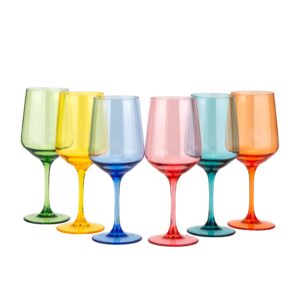 koxin-karlu unbreakable classic 18 ounce all-purpose plastic stem wine glasses acrylic glasses, set of 6 multicolor