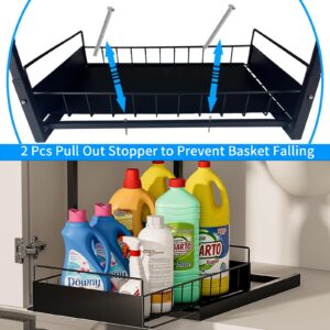 Under Sink Organizer 2 Pack, Chunyee 2-Tier Adjustable Height Under Sink Organizers and Storage, L-Shape Heavy Duty Metal Slide Out Under Sink Storage for Kitchen and Bathroom, Gifts for Women