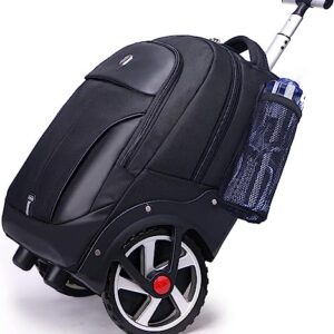 Waterproof Backpack with Wheels, Carry on Backpack with Laptop Compartment, Fit 17 Inch Laptop (Black)