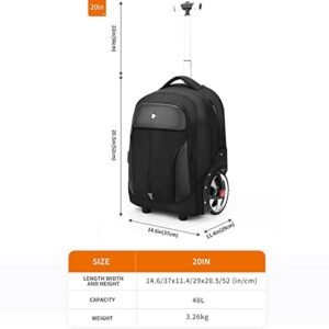 Waterproof Backpack with Wheels, Carry on Backpack with Laptop Compartment, Fit 17 Inch Laptop (Black)