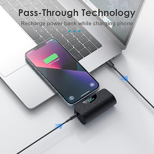 Small Portable Charger for iPhone 5200mAh, 20W PD Fast Charging Power Bank, LCD Display Mini Battery Pack Portable Phone Charger Compatible with iPhone 14 Pro Max/14/13/12/11/XR/X/8/7/6,Black