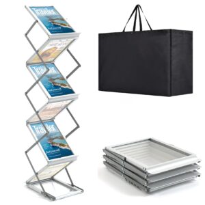 6 pockets literature catalog rack, foldable magazine brochure display stand, magazine floor-standing with portable oxford bag, aluminum pop up brochure stand for trade show