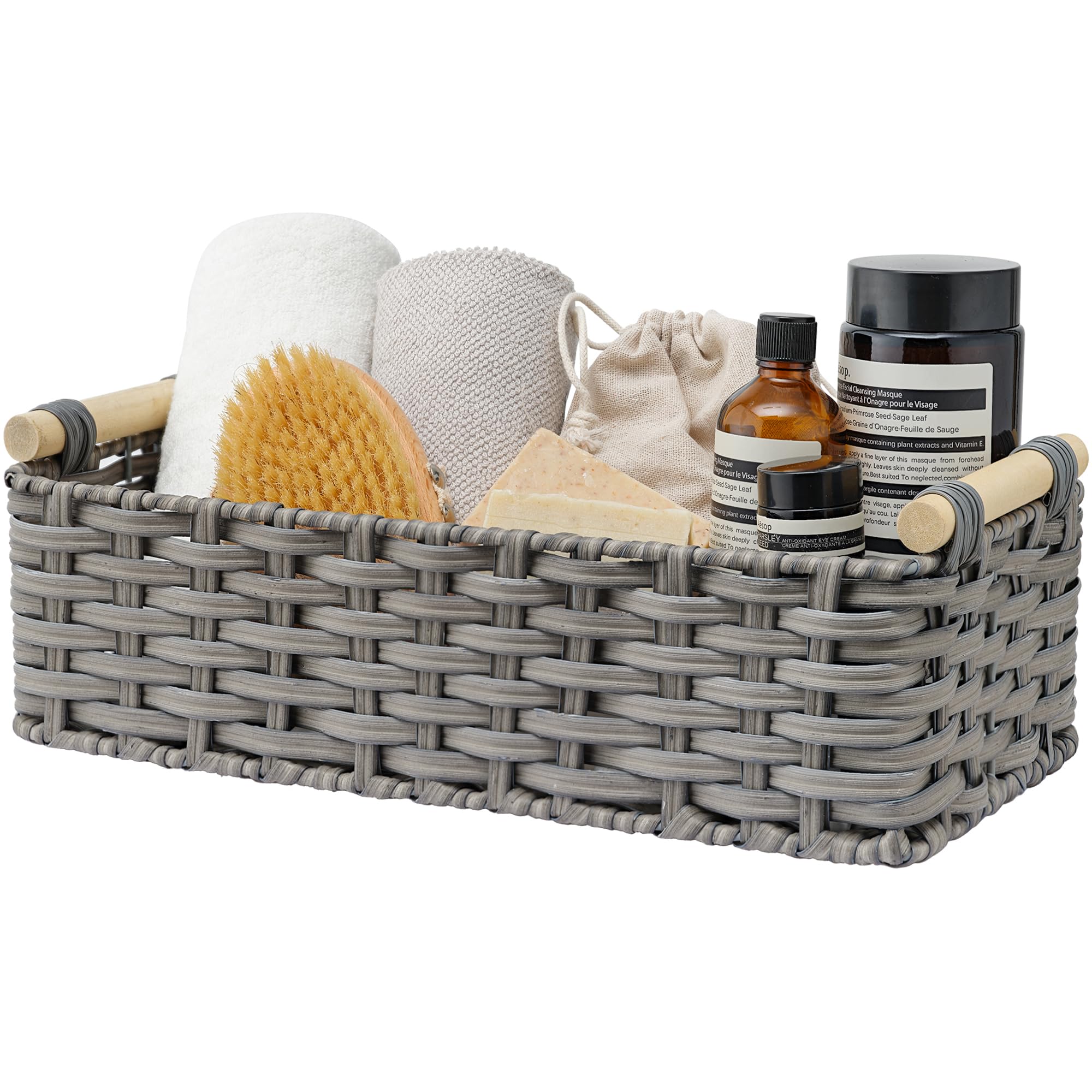 GRANNY SAYS Wicker Baskets for Storage, Wicker Baskets for Shelves, Toilet Basket Tank Topper, Waterproof Toilet Tank Basket, Toilet Paper Basket for Back of Toilet, 14¼" x 6½" x 4¼", Gray