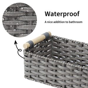 GRANNY SAYS Wicker Baskets for Storage, Wicker Baskets for Shelves, Toilet Basket Tank Topper, Waterproof Toilet Tank Basket, Toilet Paper Basket for Back of Toilet, 14¼" x 6½" x 4¼", Gray