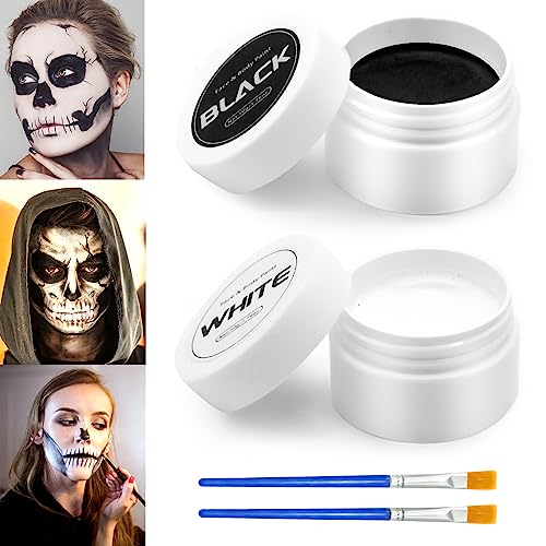 Black White Face Painting Kit: Halloween Body Makeup Special Effects Set for Adult - Professional SFX Makeup Clown Zombie Vampire Skeleton Cosplay