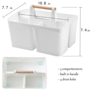 rejomiik Portable Shower Caddy Basket Plastic Cleaning Caddy Organizer Storage Tote with Handle for Bathroom, College, Dorm Room Essentials, White