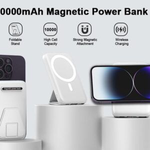 DLNIA 2024 Upgraded Version Fast Charging Magnetic Battery (Mag-Safe), 10,000mAh Foldable Magnetic Wireless Portable Charger Power Bank with Type-C Cable for iPhone 15/14/13/12/Mini/Pro Max