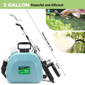 Battery Powered Sprayer 2 Gallon, Upgrade Powerful Electric Sprayer with 3 Mist Nozzles, Rechargeable Handle, Retractable Wand, Garden Sprayer with Adjustable Shoulder Strap for Lawn,Garden,Cleaning