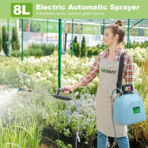 Battery Powered Sprayer 2 Gallon, Upgrade Powerful Electric Sprayer with 3 Mist Nozzles, Rechargeable Handle, Retractable Wand, Garden Sprayer with Adjustable Shoulder Strap for Lawn,Garden,Cleaning