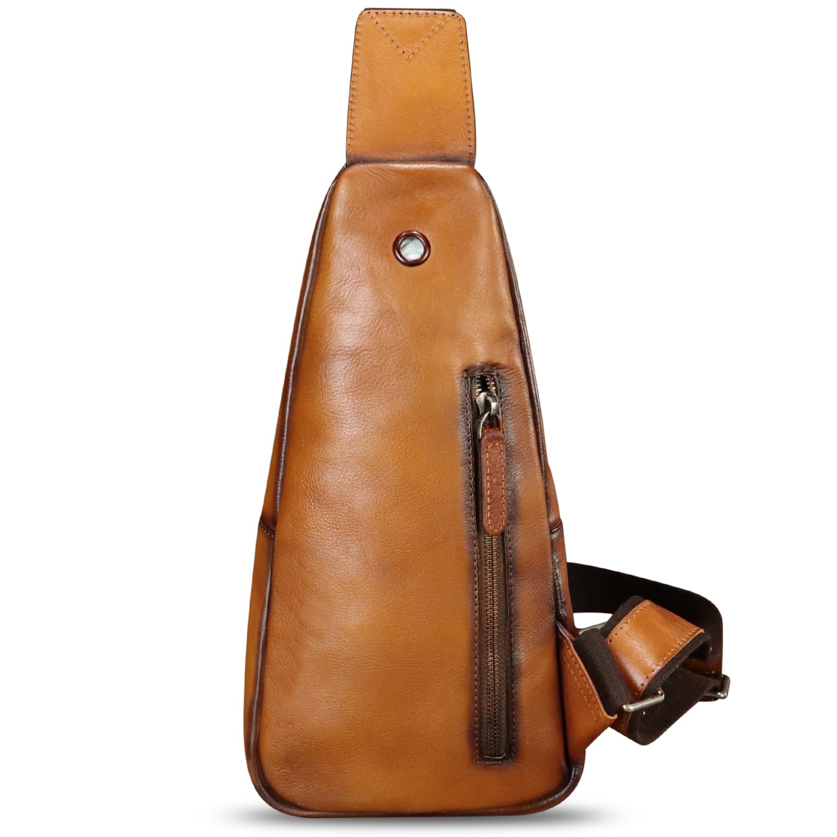 FEIGITOR Genuine Leather Sling Bag Retro Crossbody Sling Backpack Handmade Chest Purse Daypack Cycling Fanny Pack (Brown)