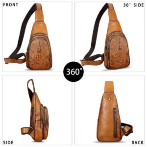 FEIGITOR Genuine Leather Sling Bag Retro Crossbody Sling Backpack Handmade Chest Purse Daypack Cycling Fanny Pack (Brown)